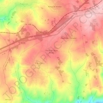 Mapa topográfico Póvoa de Santo Amaro, altitud, relieve