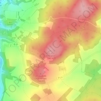 Mapa topográfico La Carte de France, altitud, relieve