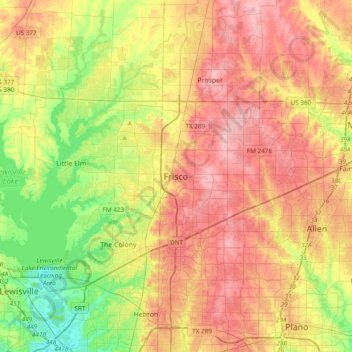 Mapa topográfico Frisco, altitud, relieve
