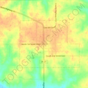 Mapa topográfico Delta, altitud, relieve