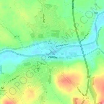 Mapa topográfico Fermoy, altitud, relieve