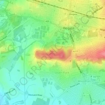 Mapa topográfico Reigate Park, altitud, relieve