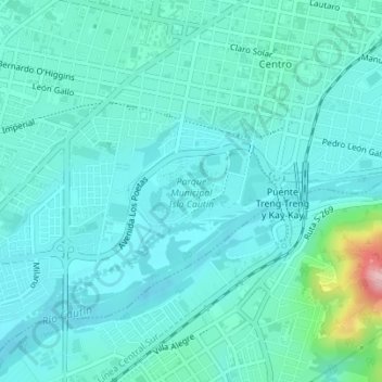 Mapa topográfico Parque Municipal Isla Cautín, altitud, relieve
