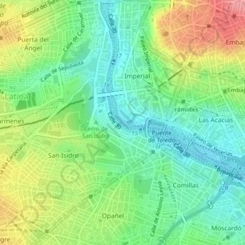 Mapa topográfico Madrid Río, altitud, relieve