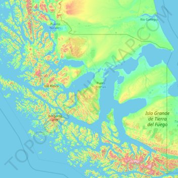 Mapa topográfico Estrecho de Magallanes, altitud, relieve